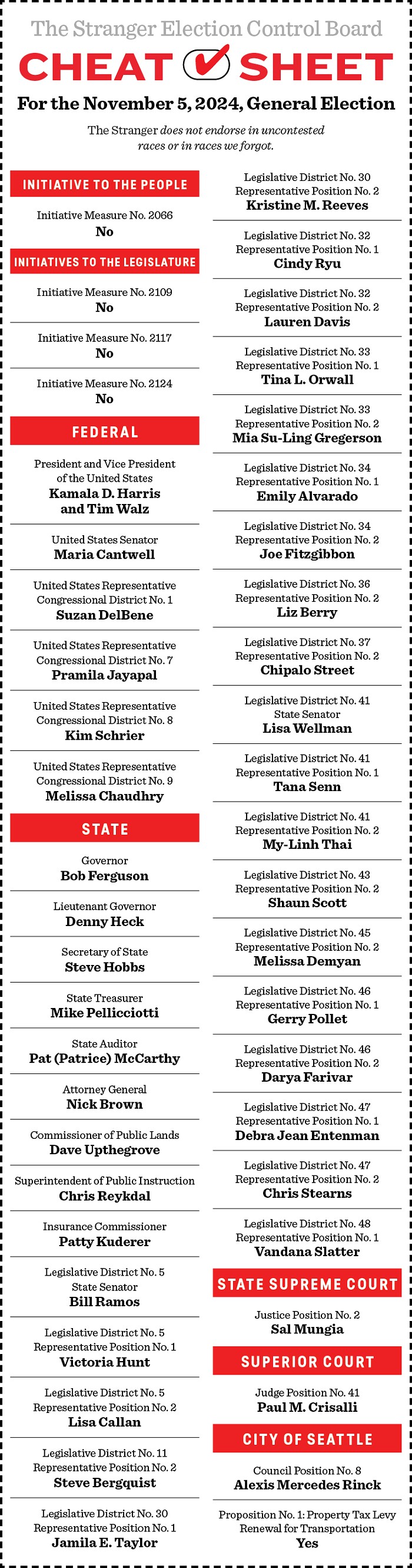 Election Cheat Sheet - The Stranger, Seattle's Only Newspaper